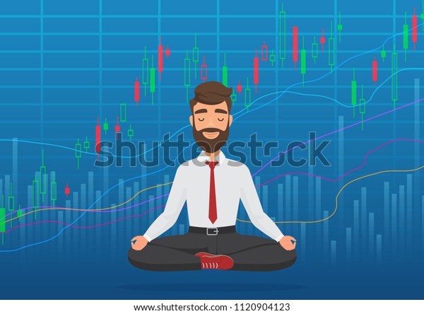 Happy Man Trader Meditating Under Rising Stock Vector (Royalty Free ...