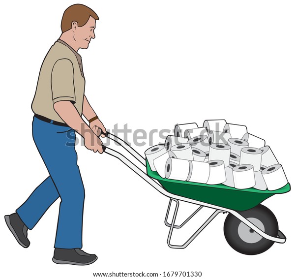 Happy Man Wheeling Wheelbarrow Fully Loaded Stock Vector (Royalty Free ...
