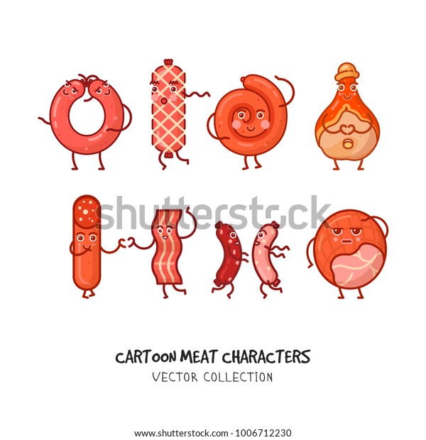 Happy Meat Food Flat Design Cartoon Stock Vector (Royalty Free ...