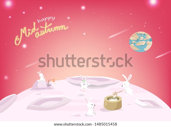Happy Mid Autumn Cute Rabbit Cartoon Stock Vector (Royalty Free ...