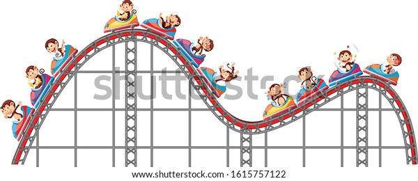 Happy Monkeys Riding On Roller Coaster Stock Vector (Royalty Free ...