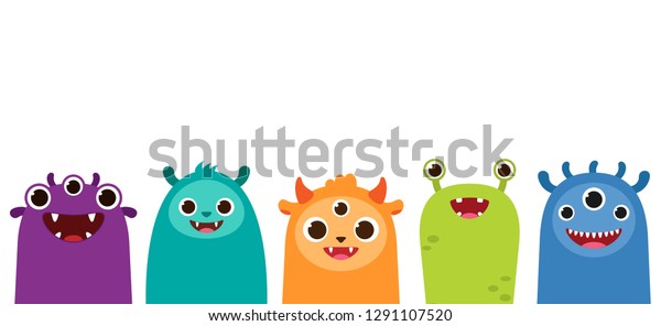 Happy Monster Faces Set Cute Funny Stock Vector (Royalty Free ...