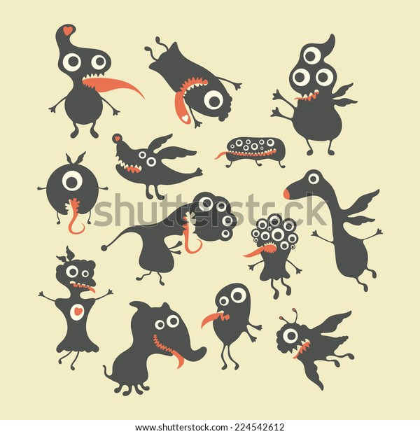 Happy Monsters Vector Illustrations Mega Set Stock Vector (Royalty Free ...