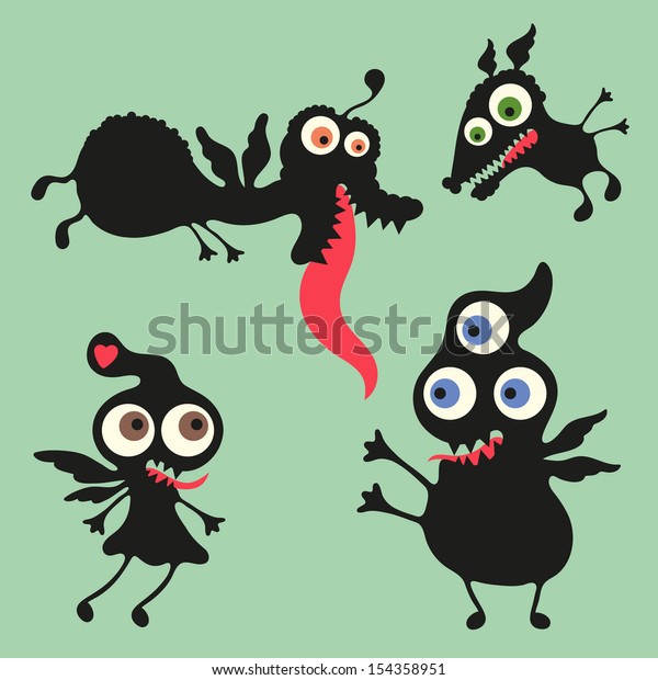 Happy Monsters Vector Images Set 10 Stock Vector (Royalty Free) 154358951