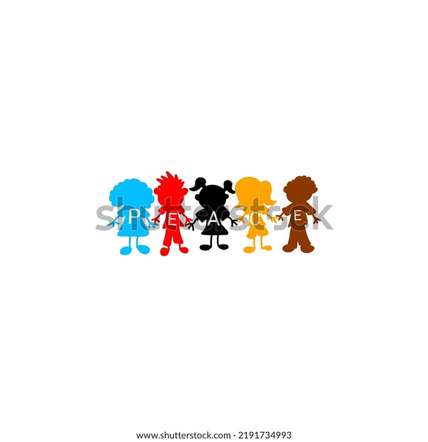 Happy Multicultural Children Peace Sign Colorful Stock Vector (Royalty ...