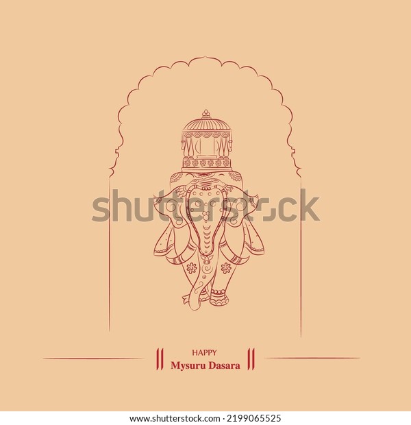 Happy Mysore Dasara Elephant Ambari Line Stock Vector (Royalty Free ...