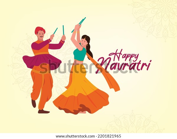 Happy Navratri Text Vector Illustration Woman Stock Vector (Royalty ...