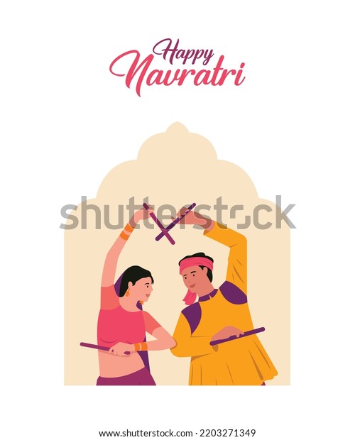 Happy Navratri Text Vector Illustration Woman Stock Vector (Royalty ...