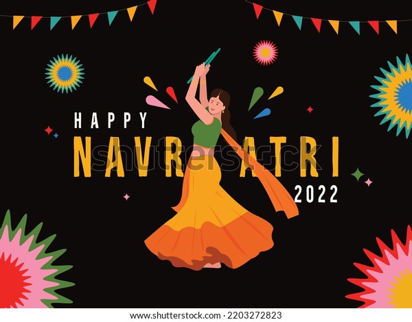 Happy Navratri Text Vector Illustration Woman Stock Vector (Royalty ...