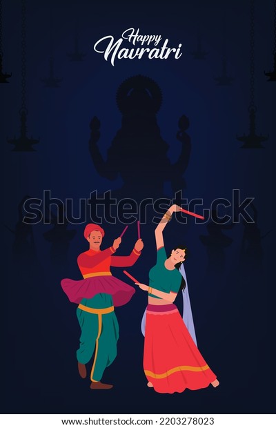 Happy Navratri Text Vector Illustration Woman Stock Vector (Royalty ...