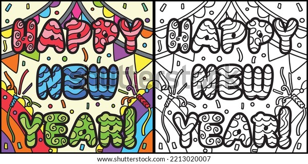 Happy New Year Banner Coloring Page Stock Vector (Royalty Free ...
