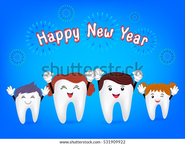 Happy New Year Cute Cartoon Tooth Stock Vector (Royalty Free) 531909922