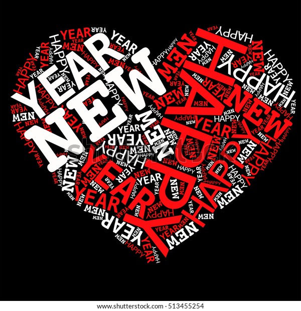 Happy New Year Text Heart Shape Stock Vector (Royalty Free) 513455254 ...