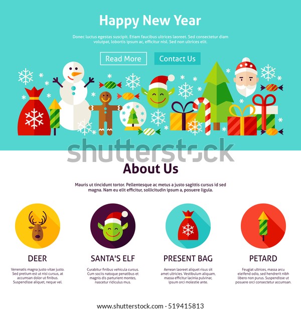Happy New Year Web Design Flat Stock Vector Royalty Free 519415813
