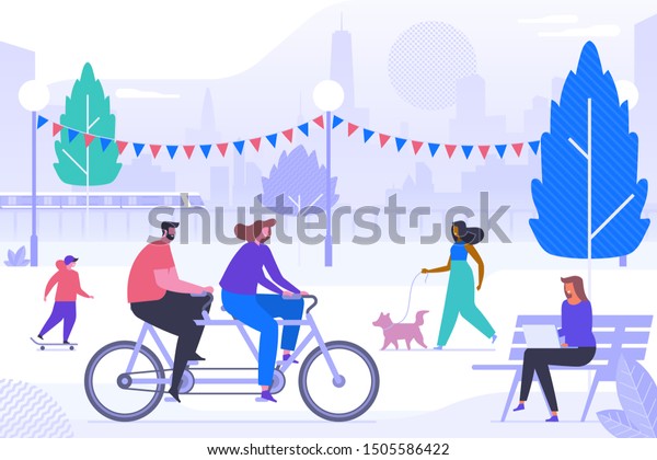 Happy People Park Flat Vector Illustration Stock Vector (Royalty Free ...