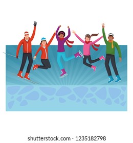 Happy People Winter Stock Vector (Royalty Free) 1235182798 | Shutterstock