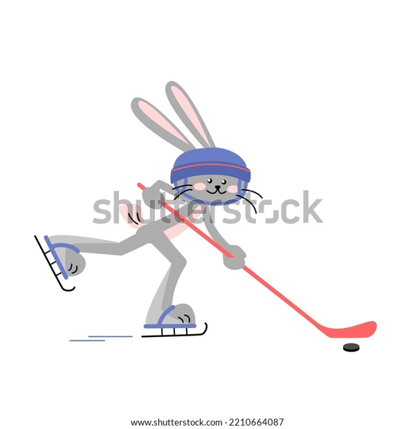 Happy Rabbit Plays Hockey Vector Isolated Stock Vector (Royalty Free ...