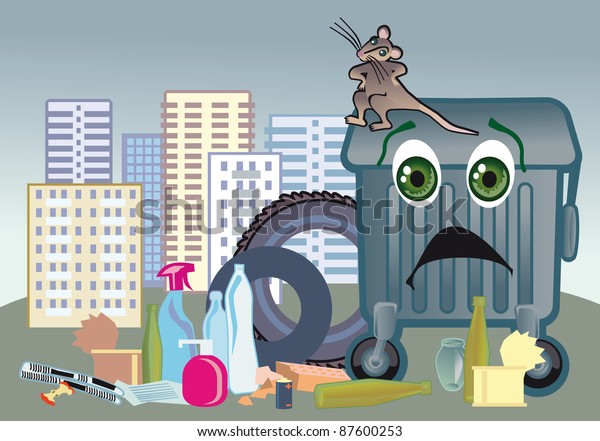 Happy Rat On Trash Tank Town Stock Vector (Royalty Free) 87600253
