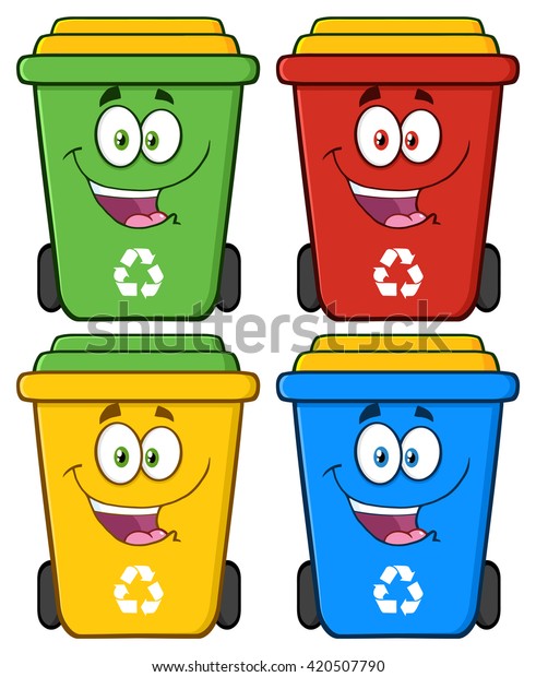 Happy Recycle Bin Cartoon Characters Set Stock Vector (Royalty Free ...