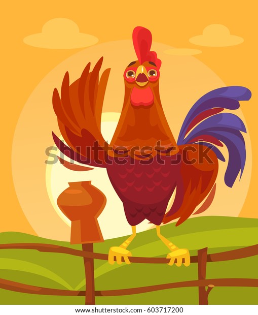 Happy Rooster Character Crows Morning Vector Stock Vector (Royalty Free ...