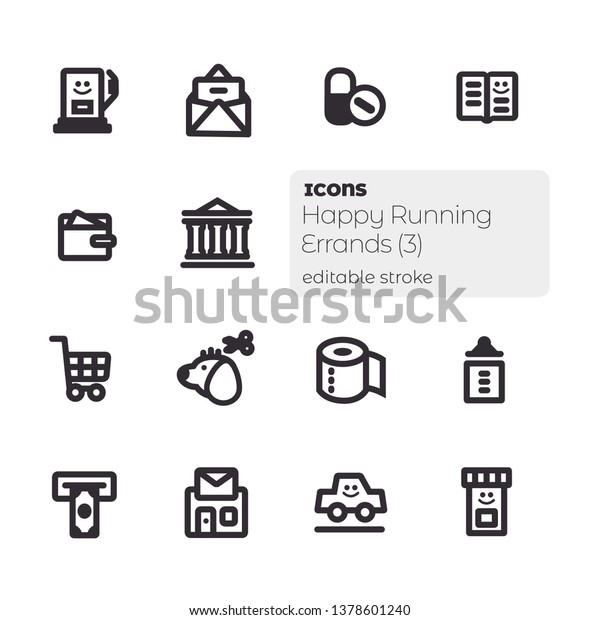 Happy Running Errands 3 Editable Stroke Stock Vector (Royalty Free ...