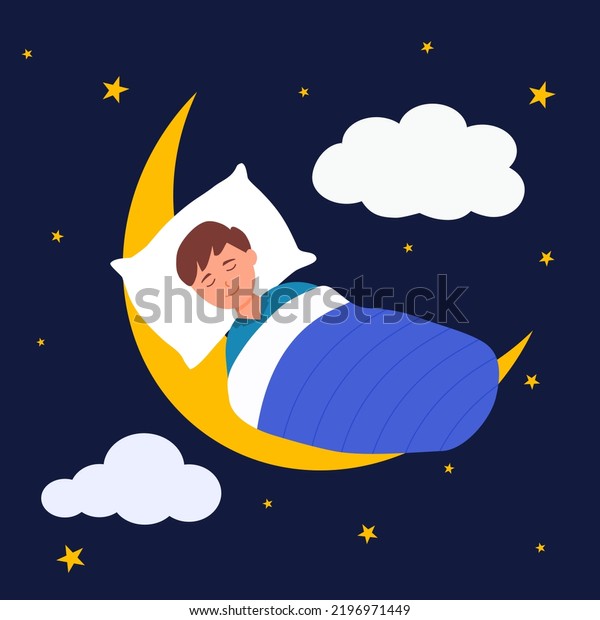 Happy Sleeping Boy On Moon Flat Stock Vector (Royalty Free) 2196971449 ...