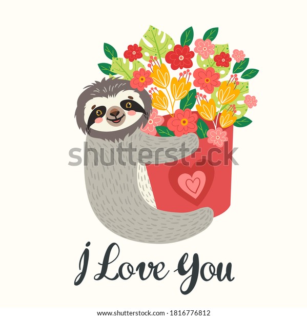 Happy Sloth Heart Vector Illustration Bear Stock Vector (Royalty Free ...