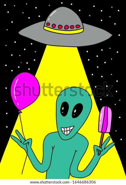 Happy Smiling Alien Humanoid Pink Baloon Stock Vector (Royalty Free ...
