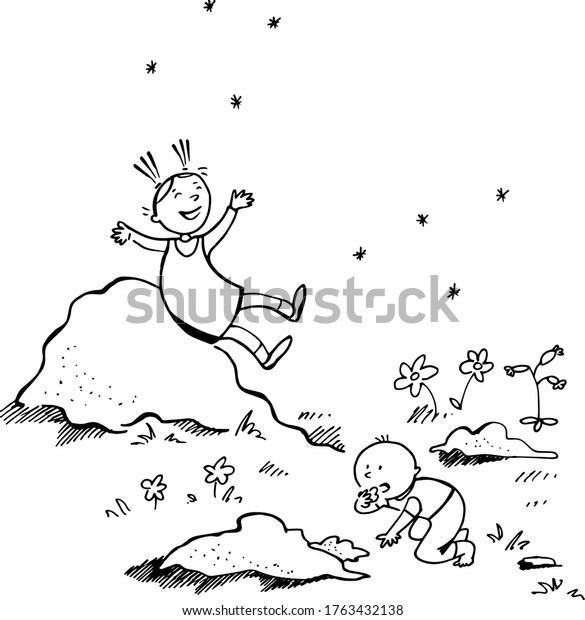 Happy Smiling Children Playing Outside Perfect Stock Vector (Royalty ...
