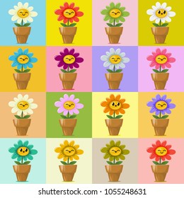 Happy Smiling Flowers Set Stock Vector (Royalty Free) 1055248631 ...