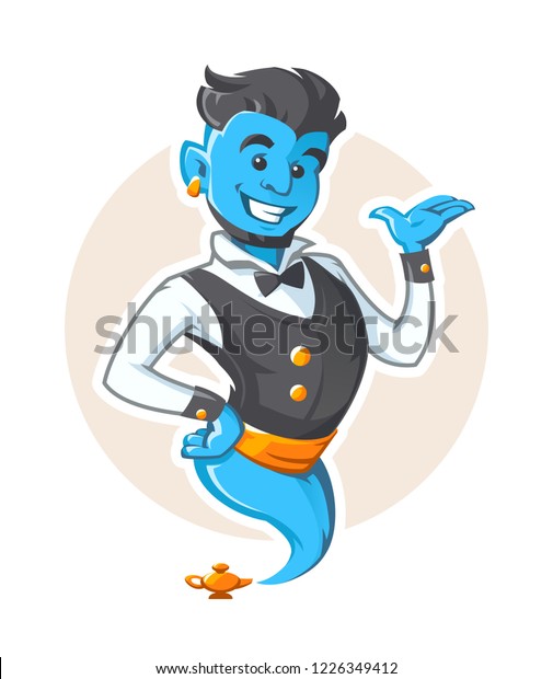 Happy Smiling Genie Appearing Magic Lamp: стоковая векторная графика ...