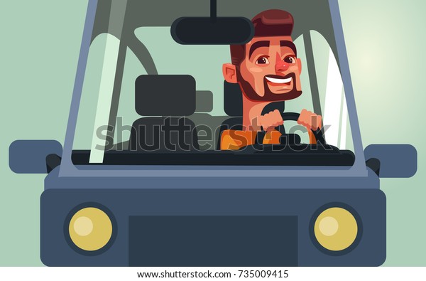 Happy Smiling Man Character Driving Car Stock Vector (Royalty Free ...