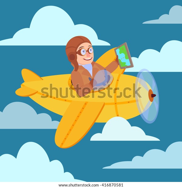 Happy Smiling Man Flying Plane Like Stock Vector (Royalty Free ...