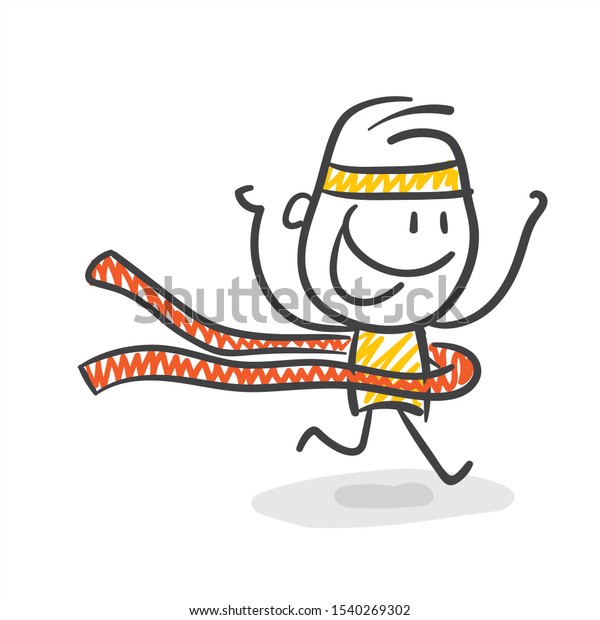 Happy Smiling Stickman Running Marathon Through Stock Vector (Royalty ...