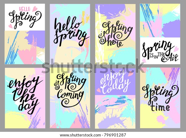 Happy Spring Illustration Cards Posters Set Stock Vector (Royalty Free ...