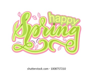Happy Spring Lettering Vector Illustration Green: vector de stock ...