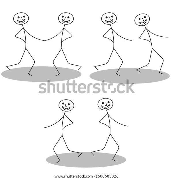 Happy Stick Man Dancing Pairs Isolated Stock Vector (Royalty Free ...