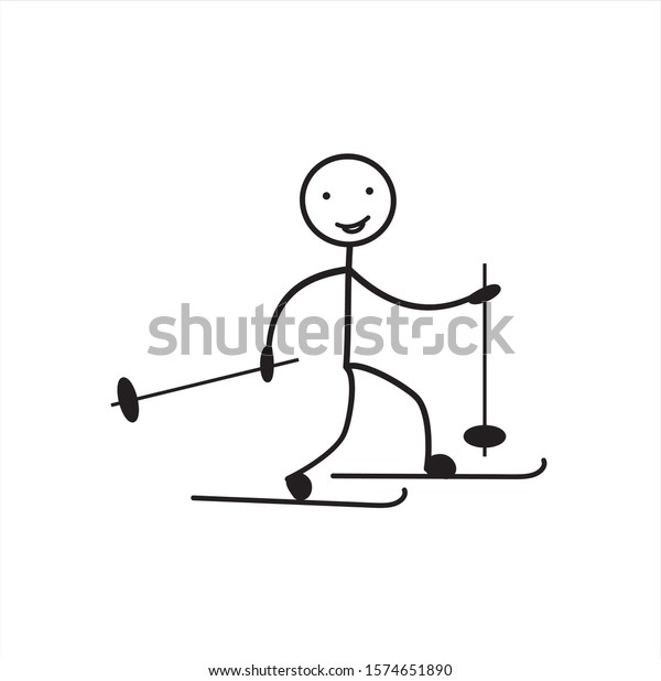 Happy Stick Man Skiing Isolated On Stock Vector (Royalty Free ...
