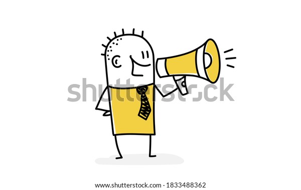 Happy Stick Man Speaking Through Megaphone Stock Vector (Royalty Free ...