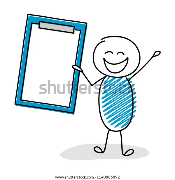 Happy Stickman Holding Empty Clipboard Vector Stock Vector (Royalty ...