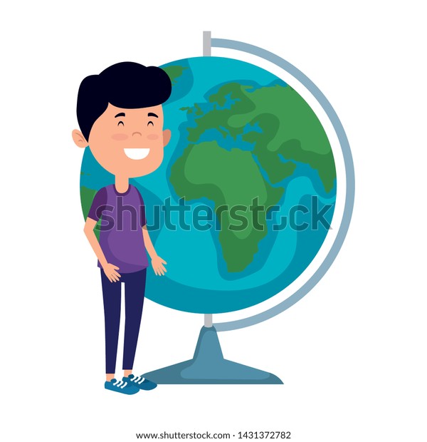 Happy Student Boy World Map Supply Stock Vector (Royalty Free ...