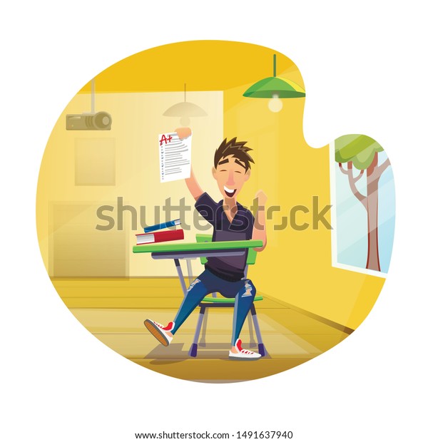 Happy Student Showing Perfect Test Results: vector de stock (libre de ...