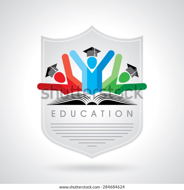 Happy Students Shield Icon Educational Symbol Stock Vector (Royalty ...