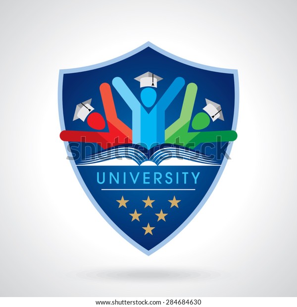 Happy Students Shield Icon Educational Symbol 库存矢量图（免版税）284684630 ...