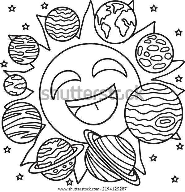 Happy Sun Solar System Coloring Page Stock Vector (Royalty Free ...