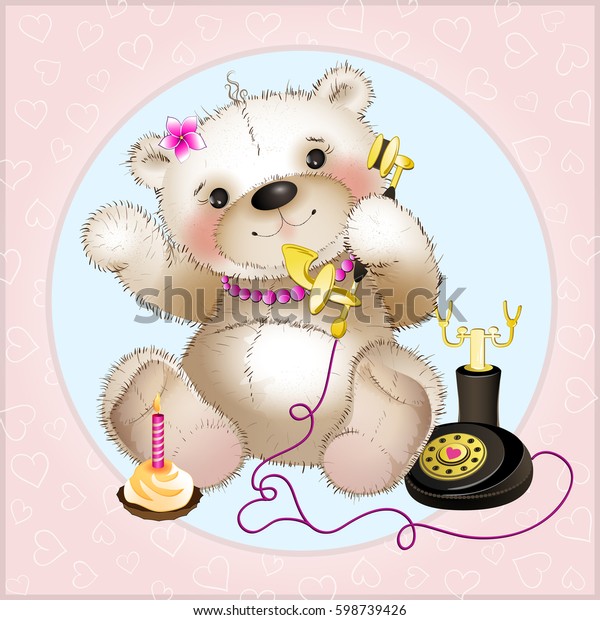 Happy Teddy Bear Talking On Phone Stock Vector (Royalty Free) 598739426