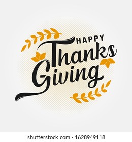 Happy Thanksgiving Script Typography Background Leaves Stock Vector ...