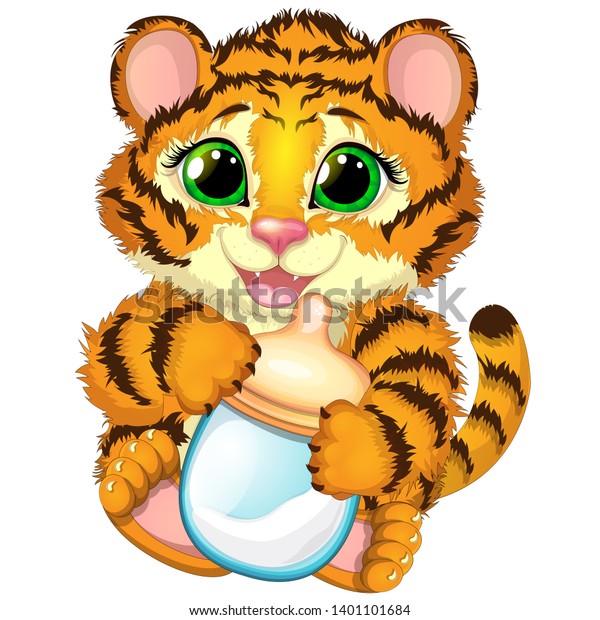 Happy Tiger Cub Bottle Milk Cartoon Stock Vector (Royalty Free ...