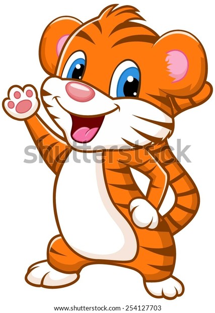Happy Tiger Smiling Waving Hand Stock Vector (Royalty Free) 254127703