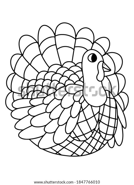 Happy Turkey Bird Coloring Page Kids Stock Vector (Royalty Free) 1847766010